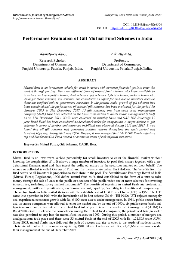 (PDF) Performance Evaluation of Gilt Mutual Fund Schemes in India