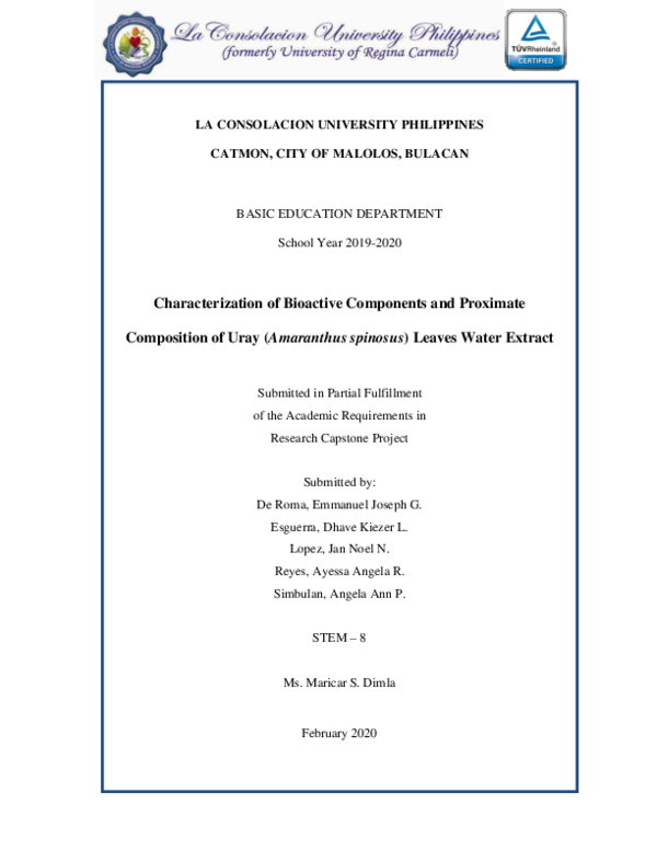 (PDF) Characterization of Bioactive Components and Proximate ...