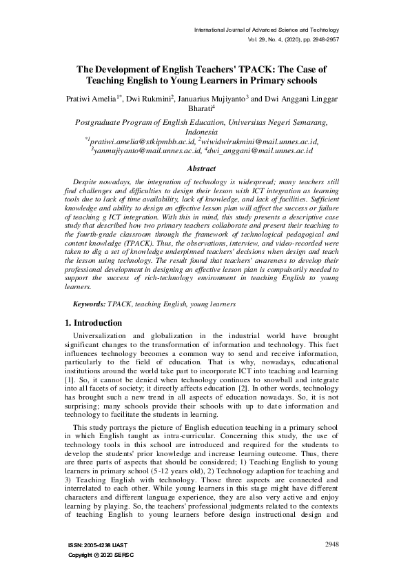 (PDF) The Development of English Teachers' TPACK: The Case of Teaching ...