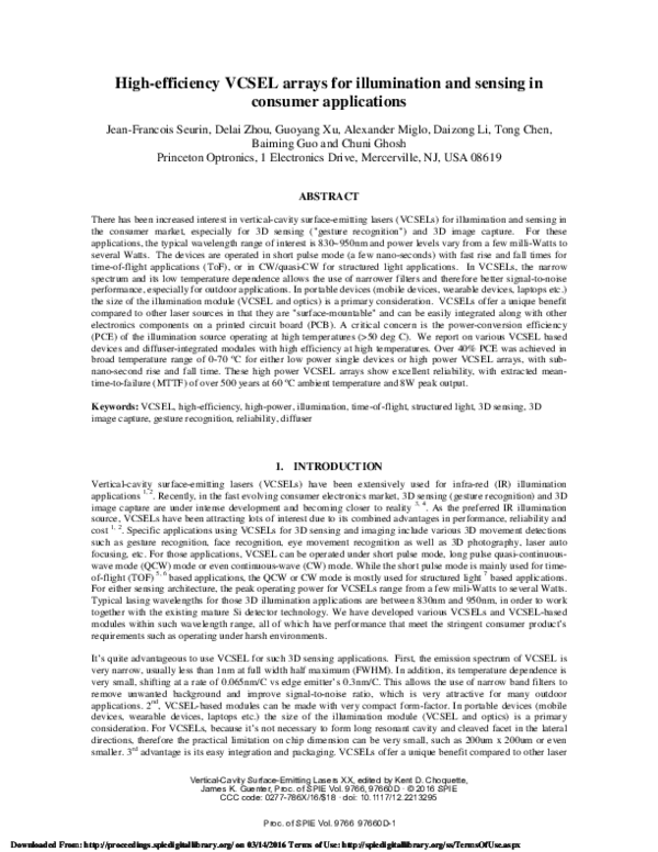 (PDF) High-efficiency VCSEL arrays for illumination and sensing in ...