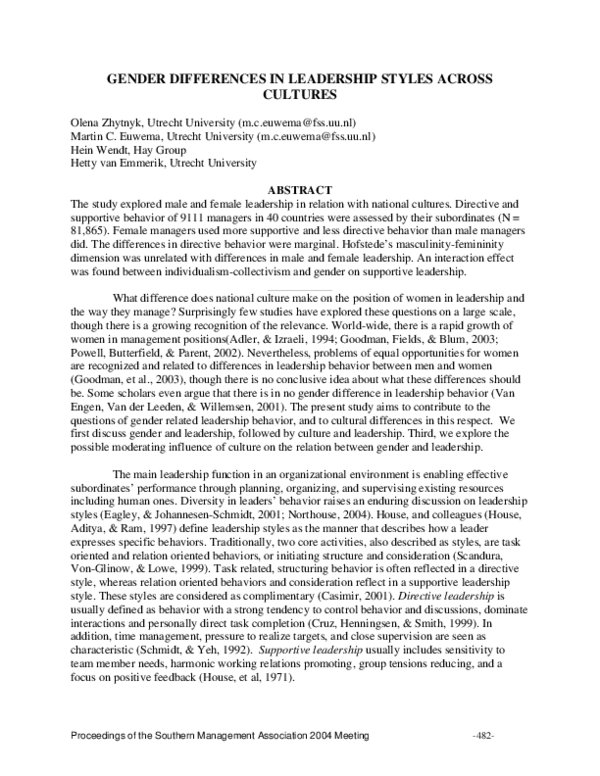 (PDF) Gender differences in leadership styles across cultures