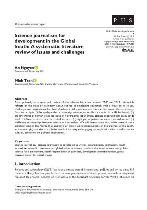 (PDF) Science journalism for development in the Global South: A ...