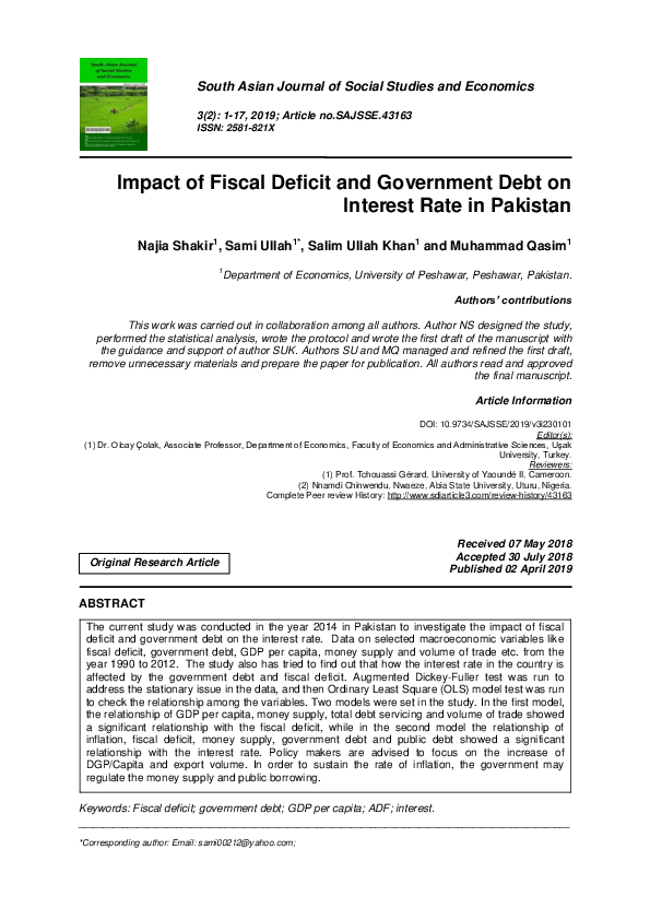 (PDF) Impact of Fiscal Deficit and Government Debt on Interest Rate in ...