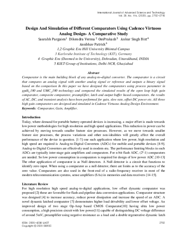 Pdf Design And Simulation Of Different Comparators Using Cadence Virtuoso Analog Design A