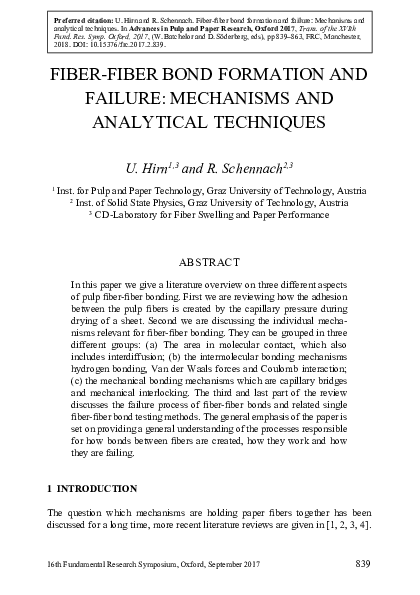 (PDF) Fiber-Fiber Bond Formation and Failure: Mechanisms and Analytical ...