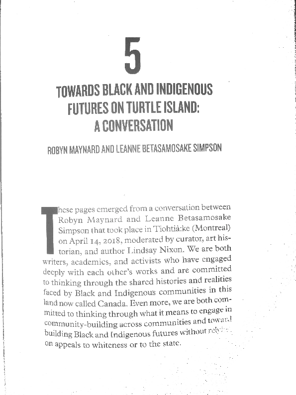 (PDF) Towards Black and Indigenous Futures on Turtle Island: A ...