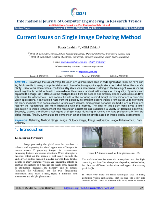 (PDF) Current Issues on Single Image Dehazing Method