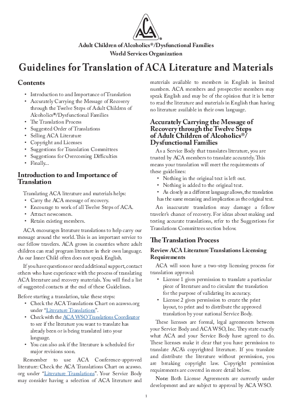(PDF) Guidelines for Translation of ACA Literature and Materials