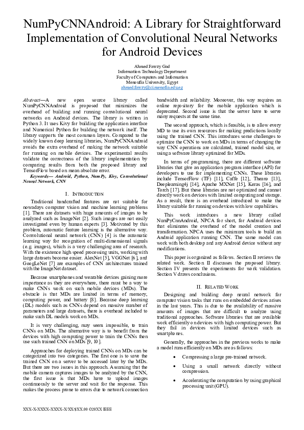 (PDF) NumPyCNNAndroid: A Library for Straightforward Implementation of Convolutional Neural ...