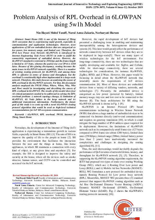 (PDF) Problem Analysis of RPL Overhead in 6LOWPAN using 5w1h Model