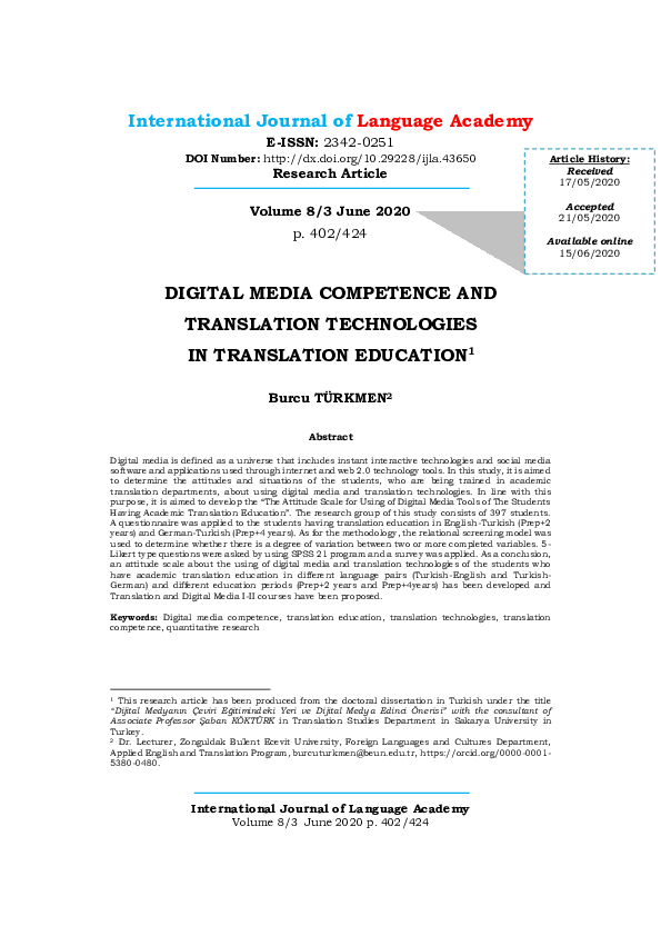(PDF) DIGITAL MEDIA COMPETENCE AND TRANSLATION TECHNOLOGIES IN ...