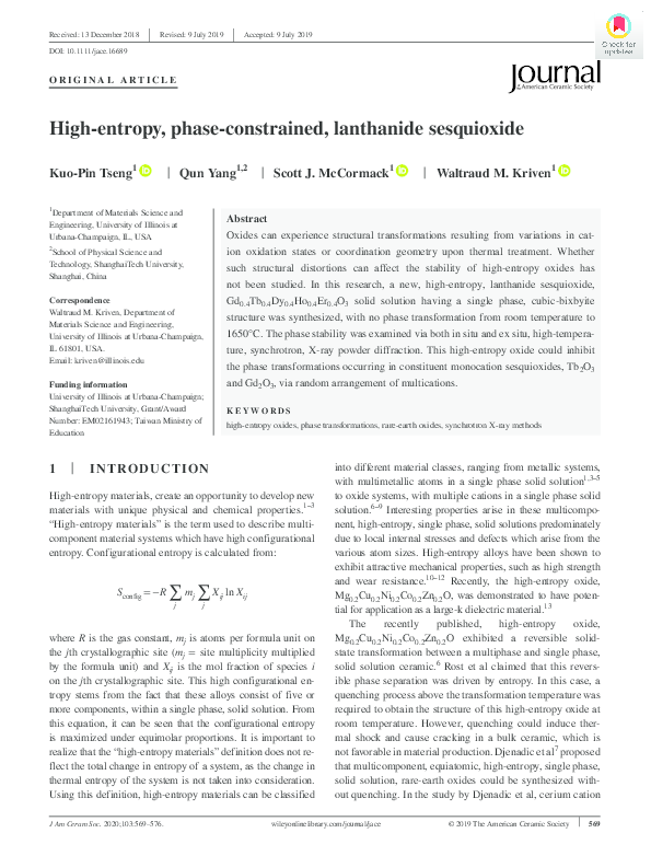 (PDF) High-entropy, phase-constrained, lanthanide sesquioxide