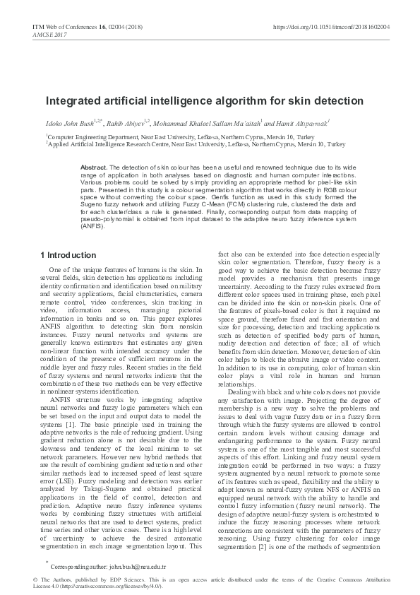 (PDF) Integrated artificial intelligence algorithm for skin detection