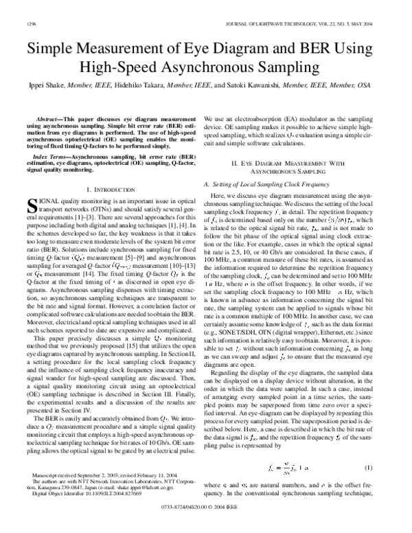 (PDF) Simple Measurement of Eye Diagram and BER Using High-Speed ...