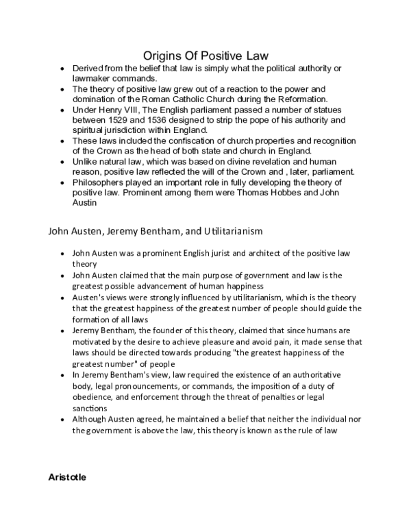 (DOC) Origins Of Positive Law Part 1