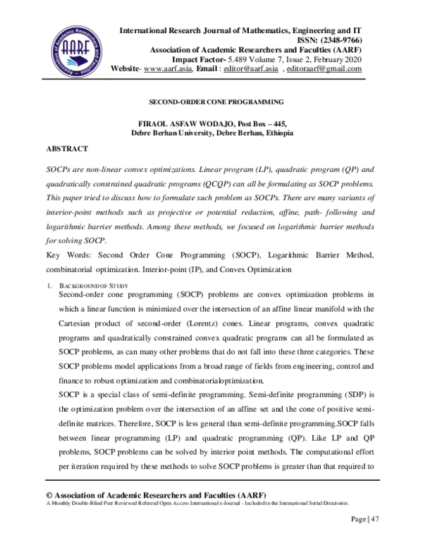 (PDF) SECOND-ORDER CONE PROGRAMMING