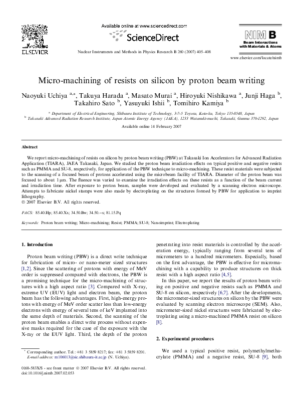 (PDF) Micro-machining of resists on silicon by proton beam writing