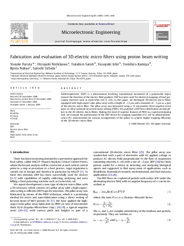 (PDF) Fabrication and evaluation of 3D-electric micro filters using ...