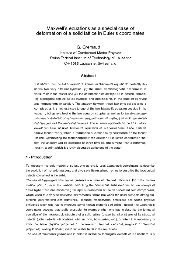 (PDF) Maxwell's equations as a special case of deformation of a solid ...