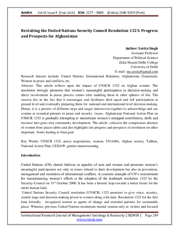 (PDF) Revisiting the United Nations Security Council Resolution 1325 ...