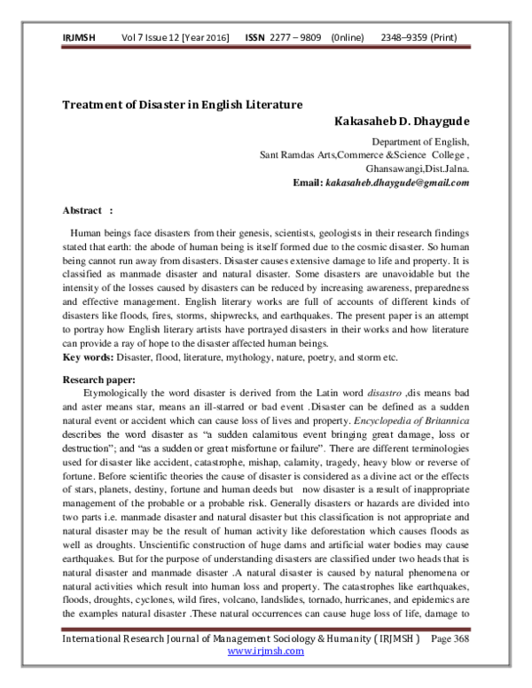 (PDF) Treatment of Disaster in English Literature