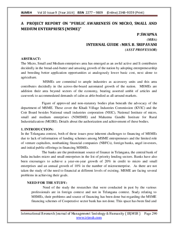 (PDF) A PROJECT REPORT ON “PUBLIC AWARENESS ON MICRO, SMALL AND MEDIUM ...