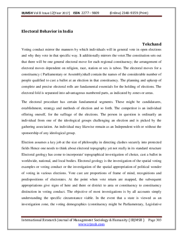 (PDF) Electoral Behavior in India