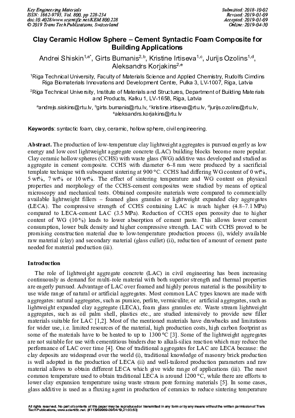 (PDF) Clay Ceramic Hollow Sphere -Cement Syntactic Foam Composite for ...