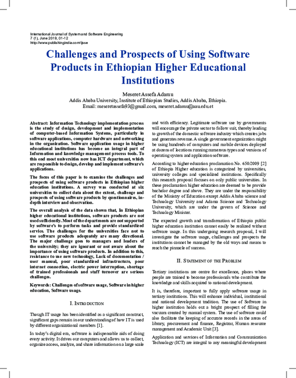 (PDF) Challenges and Prospects of Using Software Products in Ethiopian ...