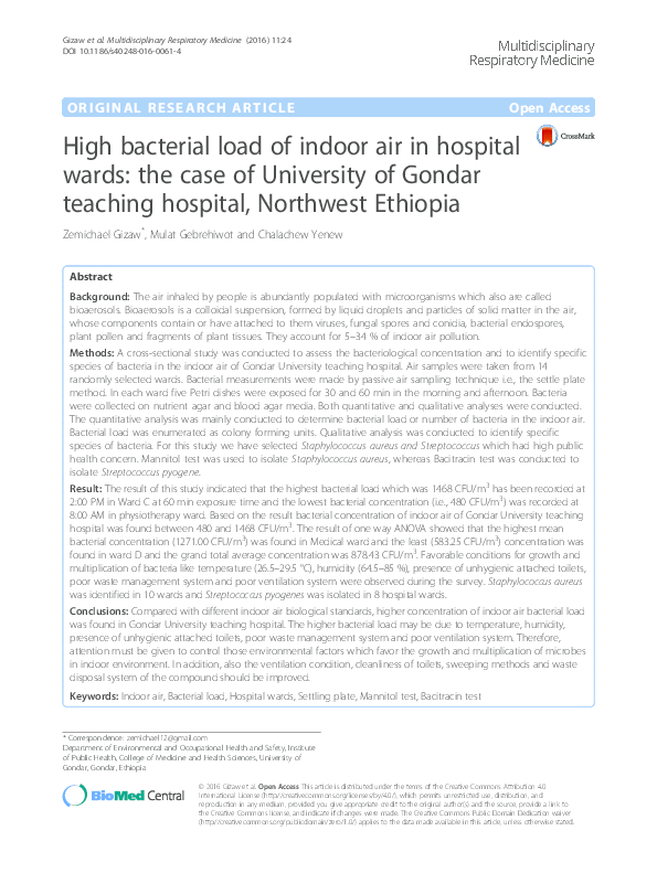 (PDF) High bacterial load of indoor air in hospital wards: the case of ...