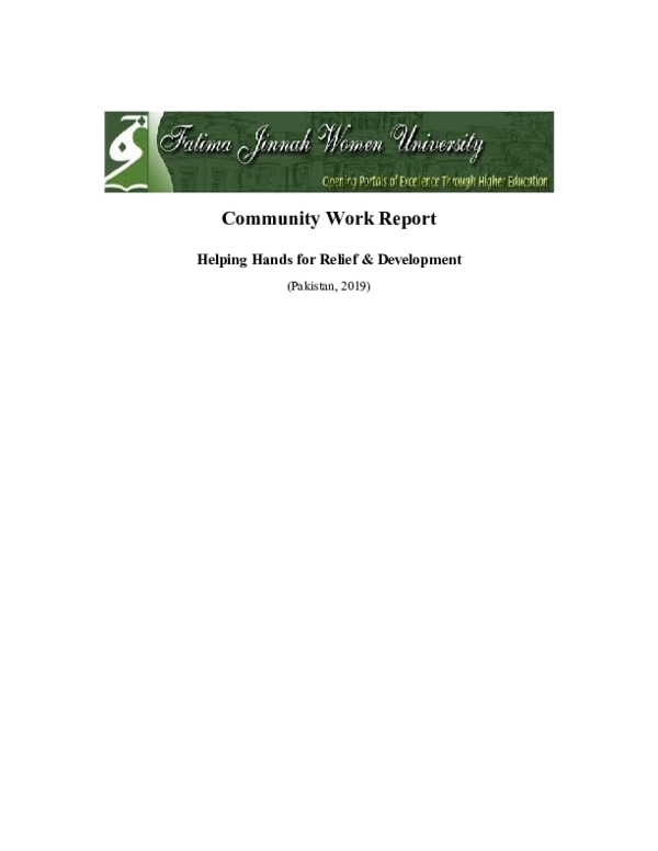 (DOC) Community Work Report Helping Hands for Relief & Development