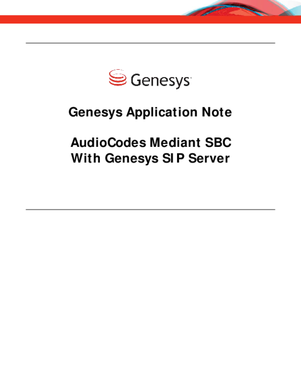 (PDF) Genesys Application Note AudioCodes Mediant SBC With Genesys SIP ...