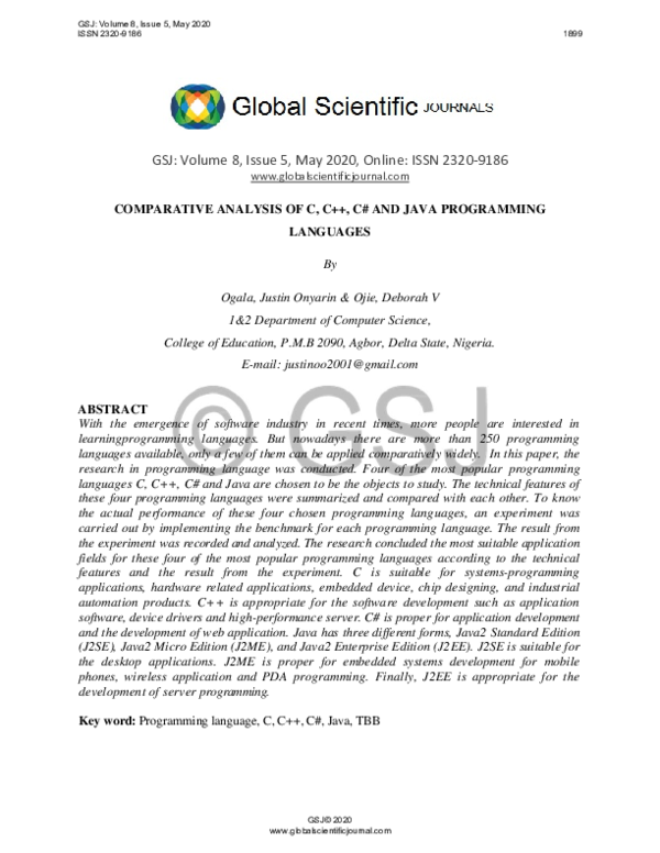 Pdf Comparative Analysis Of C C C And Java Programming Languages