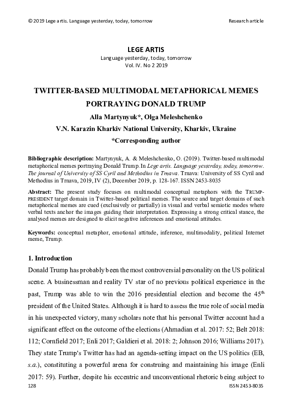 (PDF) TWITTER-BASED MULTIMODAL METAPHORICAL MEMES PORTRAYING DONALD TRUMP