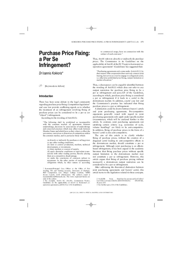 (PDF) Purchase Price Fixing: a Per Se Infringement