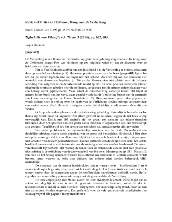 (PDF) J. Doomen, Review of "Terug naar de Verlichting", Frits van ...