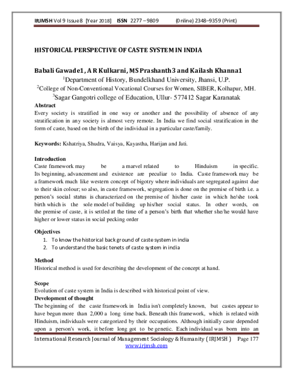 (PDF) HISTORICAL PERSPECTIVE OF CASTE SYSTEM IN INDIA