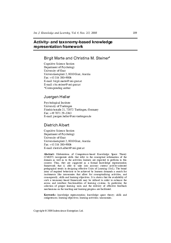 (PDF) Activity- and taxonomy-based knowledge representation framework