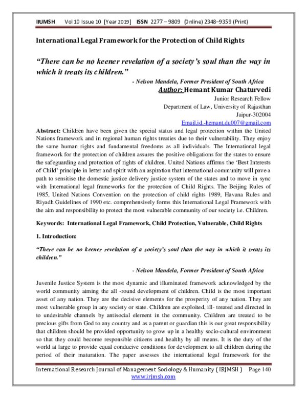(PDF) International Legal Framework for the Protection of Child Rights