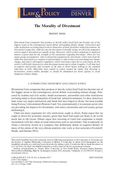 (PDF) The Morality of Divestment