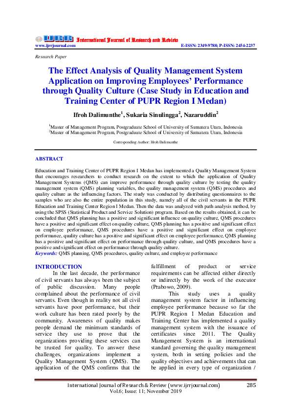 (PDF) The Effect Analysis of Quality Management System Application on ...