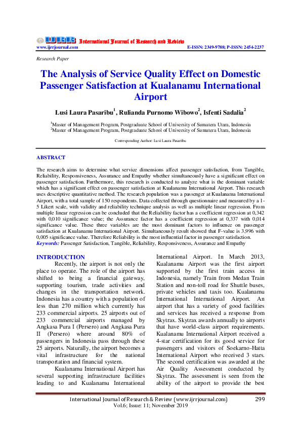(PDF) The Analysis of Service Quality Effect on Domestic Passenger ...