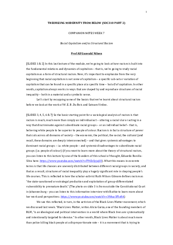 (PDF) COMPANION NOTES: RACIAL CAPITALISM AND/AS STRUCTURAL RACISM