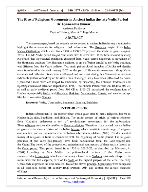 (PDF) The Rise of Religious Movements in Ancient India: the late Vedic ...