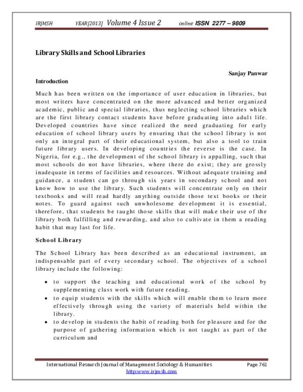 (PDF) Library Skills and School Libraries