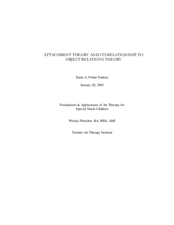 (PDF) ATTACHMENT THEORY AND ITS RELATIONSHIP TO OBJECT RELATIONS THEORY ...