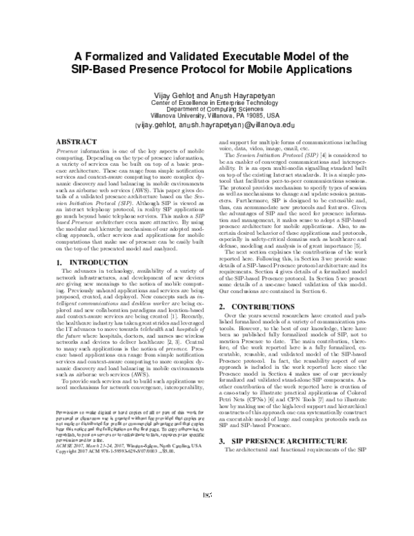 (PDF) A formalized and validated executable model of the SIP-based presence protocol for mobile ...