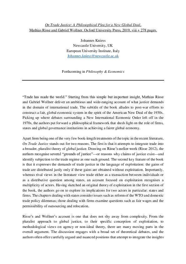 (PDF) Review of "On Trade Justice: A Philosophical Plea for a New ...