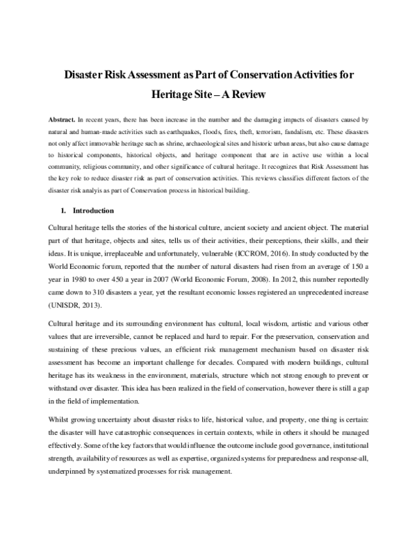 (PDF) Disaster Risk Assessment as Part of Conservation Activities for ...