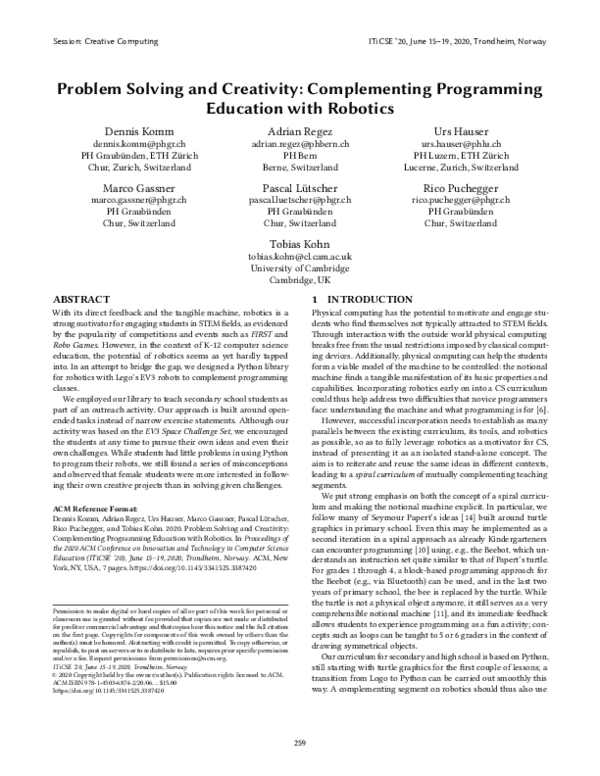 (PDF) Problem Solving and Creativity: Complementing Programming ...